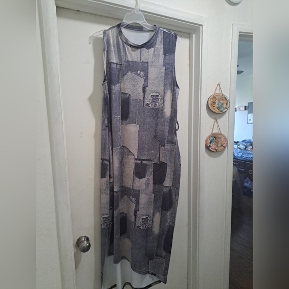 Temu | Dresses | Temu Blue Patchwork Graphic Dress Size Xl | Poshmark